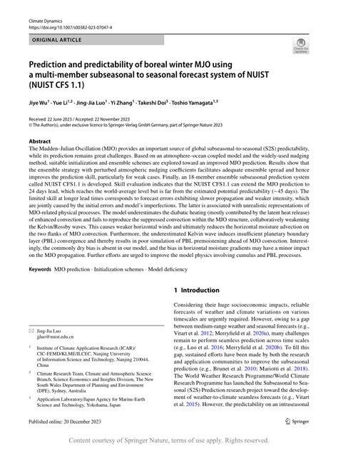 Prediction And Predictability Of Boreal Winter Mjo Using A Multi Member