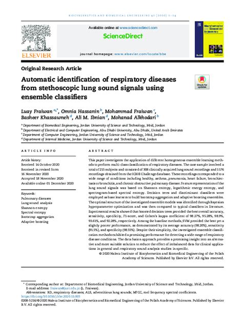 Pdf Automatic Identification Of Respiratory Diseases From Stethoscopic Lung Sound Signals
