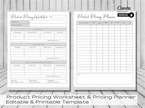 Editable Product Pricing Template Item Pricing Planner Etsy