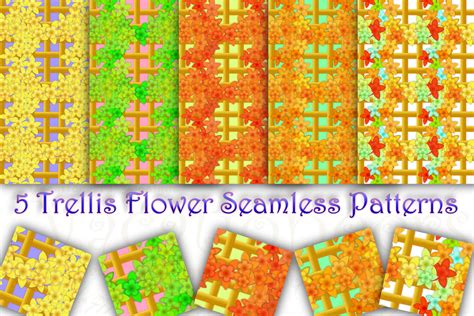 5 Trellis Flower Seamless Patterns Graphic By Vacationeers Designs