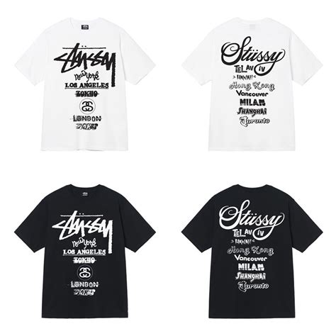 스투시 Stussy 스투시 월드투어 로고 반팔 티셔츠 남녀공용 커플 반팔티 위시버킷