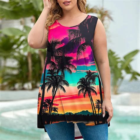 Munlar Tops For Women Trendy Purple Plus Size Tank Top Crew Neck