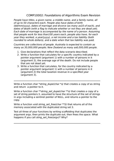 Comp10002 Exam Prep Course Practice Problems Comp10002 Foundations