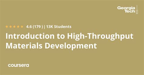 Introduction To High Throughput Materials Development Coursera