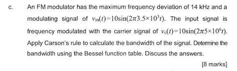 Solved An FM Modulator Has The Maximum Frequency Deviation Chegg
