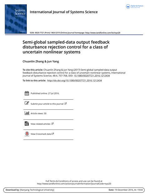 Pdf Semi Global Sampled Data Output Feedback Disturbance Rejection
