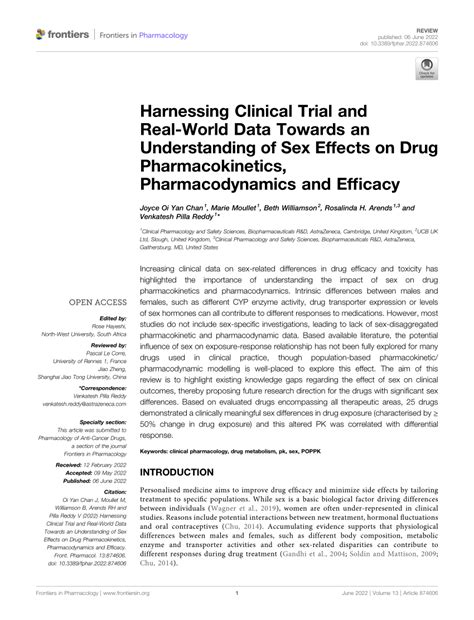 Pdf Harnessing Clinical Trial And Real World Data Towards An Understanding Of Sex Effects On