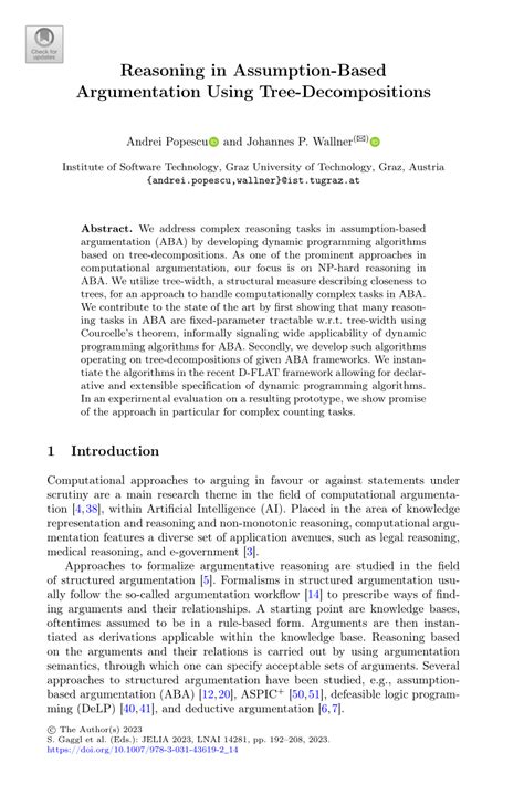 Pdf Reasoning In Assumption Based Argumentation Using Tree Decompositions