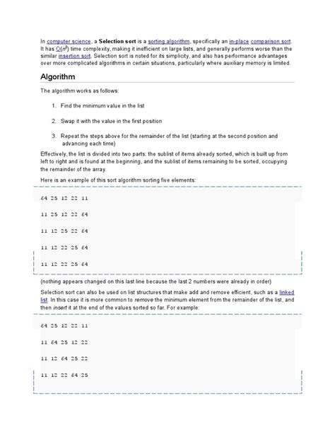 Selection Sort Pdf Algorithms And Data Structures Discrete