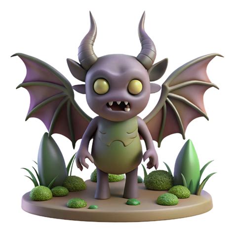 Cute Cartoon Imp With Wings And Horns In 3d Render 56223260 Png