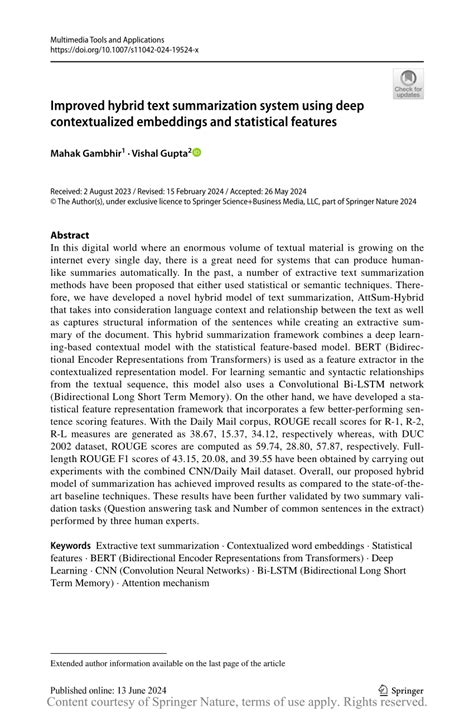Improved Hybrid Text Summarization System Using Deep Contextualized