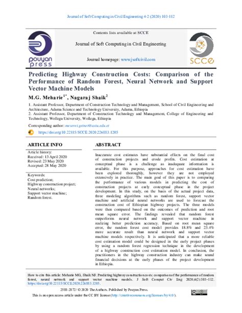 Pdf Predicting Highway Construction Costs Comparison Of The Performance Of Random Forest