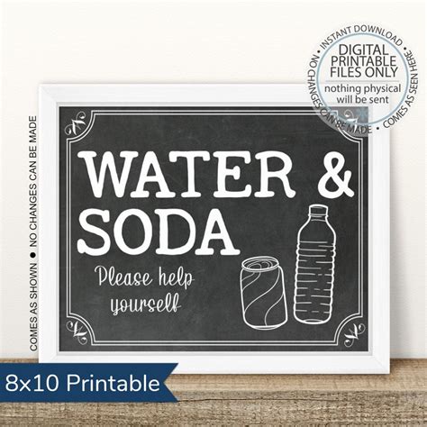 Printable Water And Soda Sign Open House Sign Wedding Sign Drink