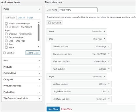 configure menus using the wordpress admin dashboard itself storeflex