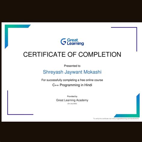 Shreyash Mokashi On Linkedin Cppprogramming Certification