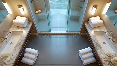 Luxury Bathroom Interior With Ocean View Stock Illustration