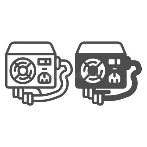 Power Supply Unit Line And Solid Icon Pcrepair Concept Fan Mains Socket And Connectors Vector