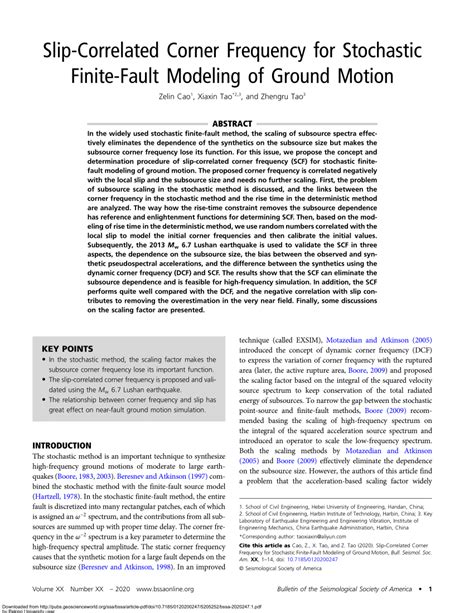 Pdf Slip‐correlated Corner Frequency For Stochastic Finite‐fault