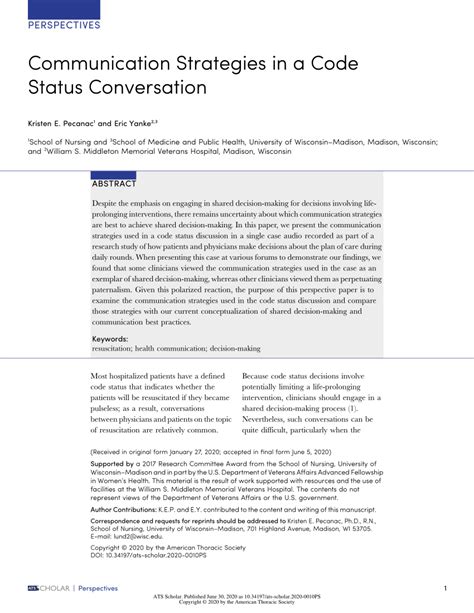 Pdf Communication Strategies In A Code Status Conversation