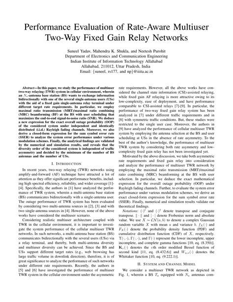Pdf Performance Evaluation Of Rate Aware Multiuser Two Way Fixed Gain Relay Networks