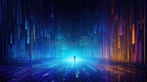 Monde Numérique Futuriste Avec Flux De Code Binaire Pixel Artinspiré Paysage Numérique Avec