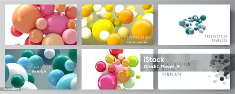 프레젠테이션의 벡터 레이아웃은 디자인 템플릿 프레젠테이션 브로셔를 위한 다목적 템플릿 비즈니스 보고서를 슬라이드합니다 다채로운 3d 구체 광택 거품 공과 추상적 인 미래