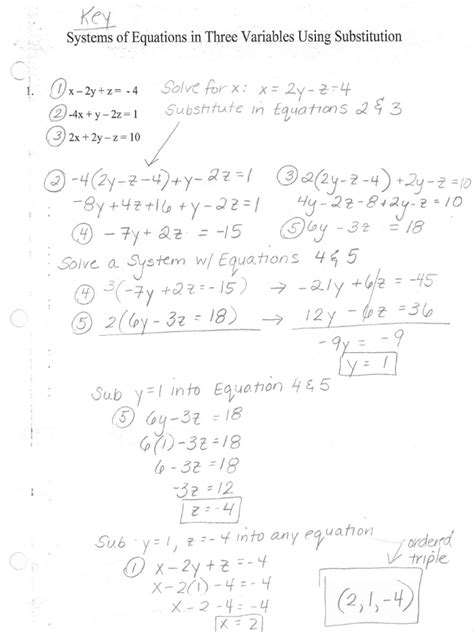 Systems Of Equations In 3 Variables Using Substitution Guided Notes Key Pdf