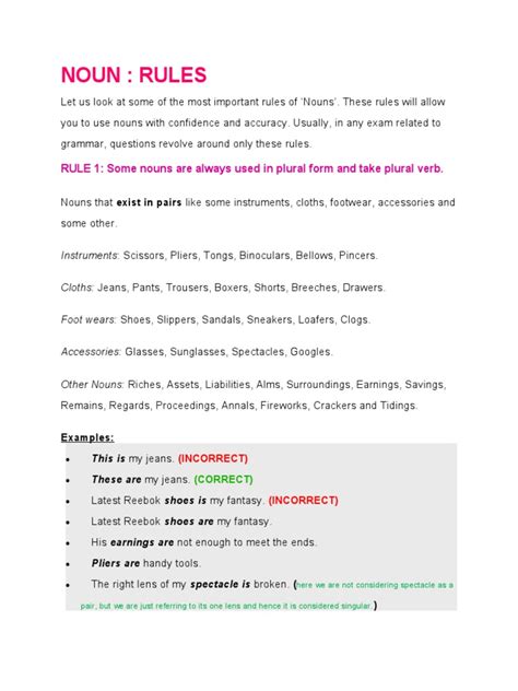 Noun Rules Pdf Plural Grammatical Number