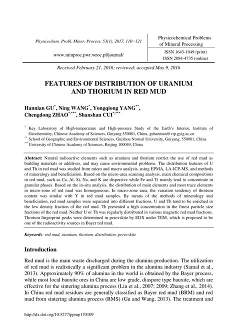 Pdf Features Of Distribution Of Uranium And Thorium In Red Mud
