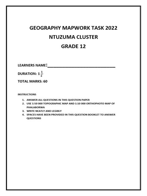 Grade 12 Geography Mapwork Pdf Earth Sciences