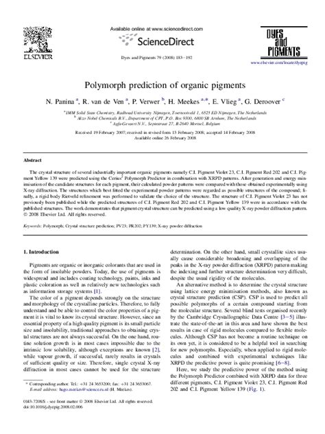 Pdf Polymorph Prediction Of Organic Pigments