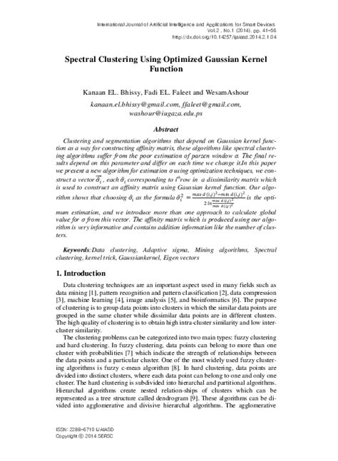 Pdf Spectral Clustering Using Optimized Gaussian Kernel Function