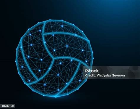 배구 낮은 폴리 모델 스포츠 게임 추상 그래픽 어두운 파란색 배경에 볼 와이어 프레임 벡터 일러스트 레이션 발리 슛 스포츠에 대한 스톡 벡터 아트 및 기타 이미지 Istock