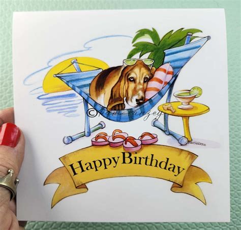 Happy Birthday Cute Fun Basset Hound Art Cards Ten Cards Five