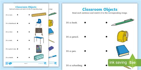 教室用品配對學習單｜classroom objects matching worksheet｜小三小四適用