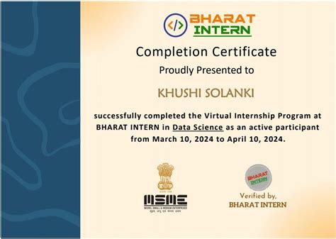 Khushi Solanki On Linkedin Datascience Virtualinternship Certificatereceived