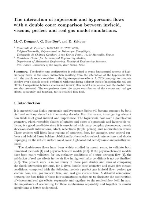 Pdf The Interaction Of Supersonic And Hypersonic Flows With A Double Cone Comparison Between