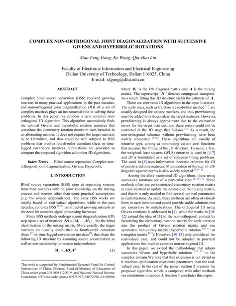 Pdf Complex Non Orthogonal Joint Diagonalization With Successive