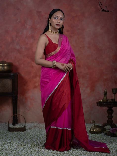 Handwoven Cotton Silk Red Pink Saree Nurturing Nirupa Suta