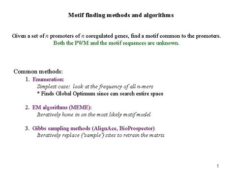 Motif Finding Methods And Algorithms Given A Set