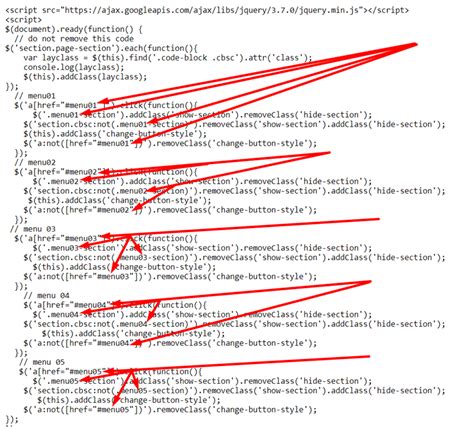 Click Button Show Menu Block Section Summary Block