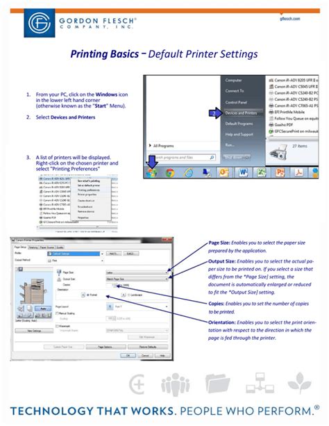 Printing Basics Default Printer Settings