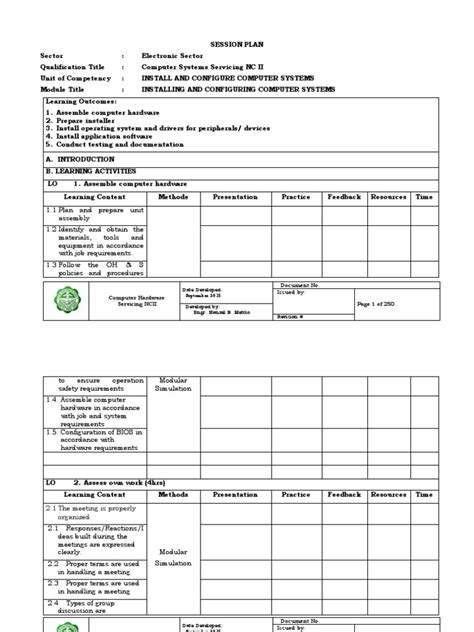 Session Plan Core Install And Configure Computer Systems Pdf