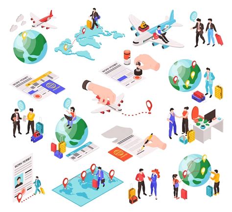 Free Vector Migrant Workers Set With Migration Symbols Isometric