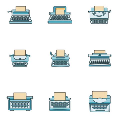 Premium Vector Typewriter Machine Keys Old Keyboard Icons Set Outline Illustration Of 9