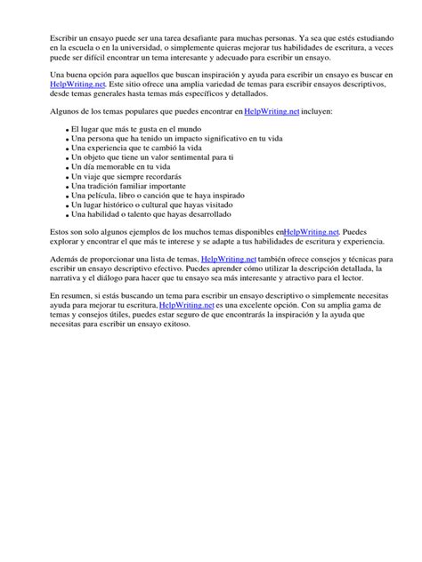 Temas Para Escribir Un Ensayo Descriptivo Descargar Gratis Pdf Ensayos Escritura