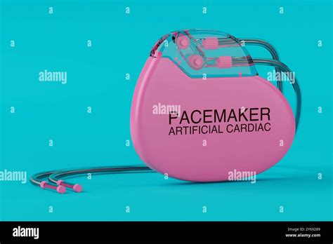 Implantable Pink Artificial Cardiac Pacemaker Device In Duotone Style On A Blue Background 3d