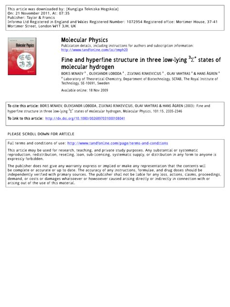 Pdf Fine And Hyperfine Structure In Three Low Lying 3s States Of Molecular Hydrogen