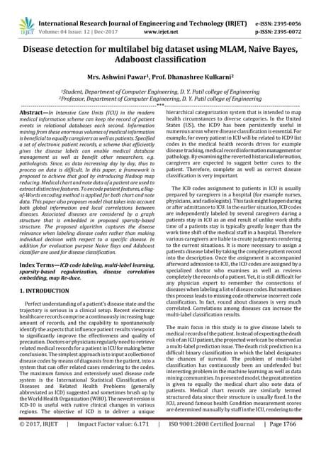 Disease Detection For Multilabel Big Dataset Using Mlam Naive Bayes Adaboost Classification Pdf