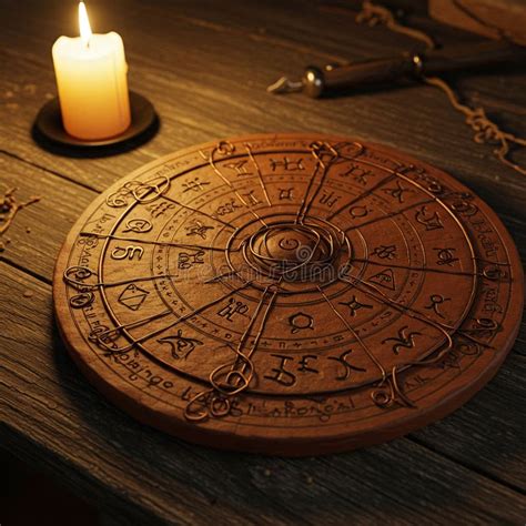 Circular Zodiac Chart On A Wooden Table Intricately Carved With